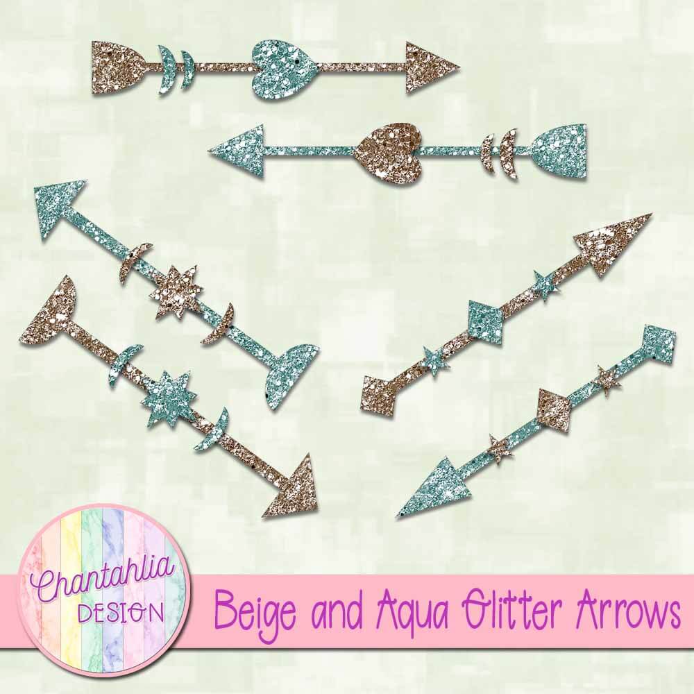 Free Beige and Aqua Glitter Arrows for Digital Scrapbooking