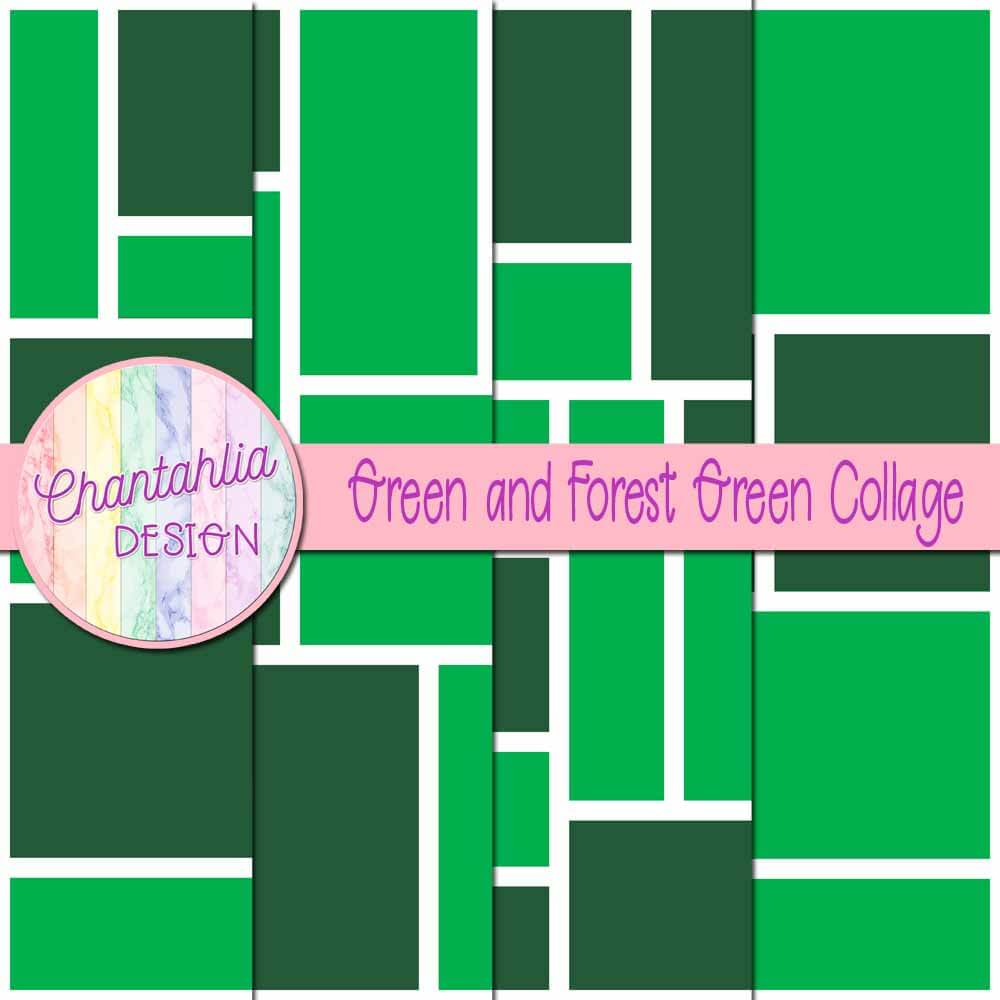 Free Green and Forest Green Digital Papers with Collage Designs