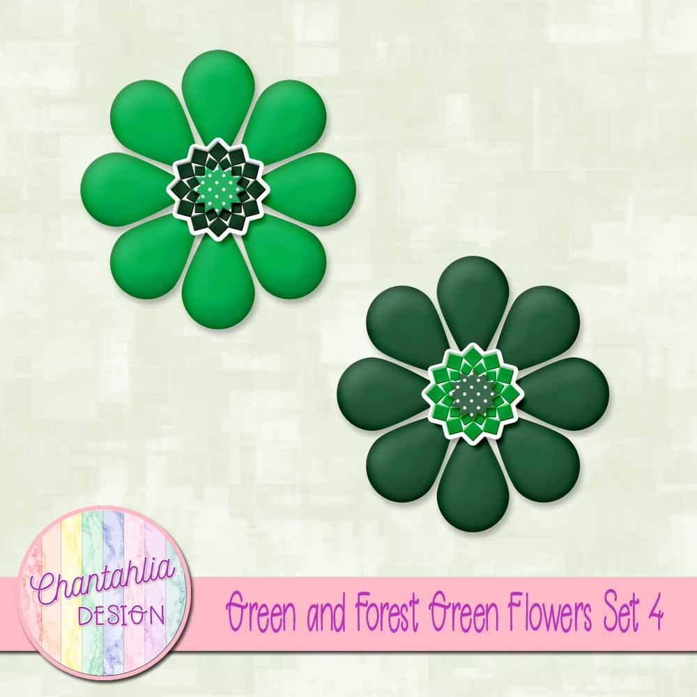 Free Green and Forest Green Flowers for Digital Scrapbooking