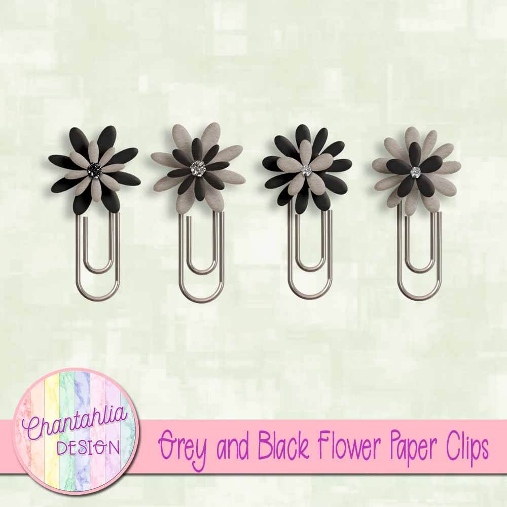 Free Grey and Black Flower Paper Clips for Digital Scrapbooking