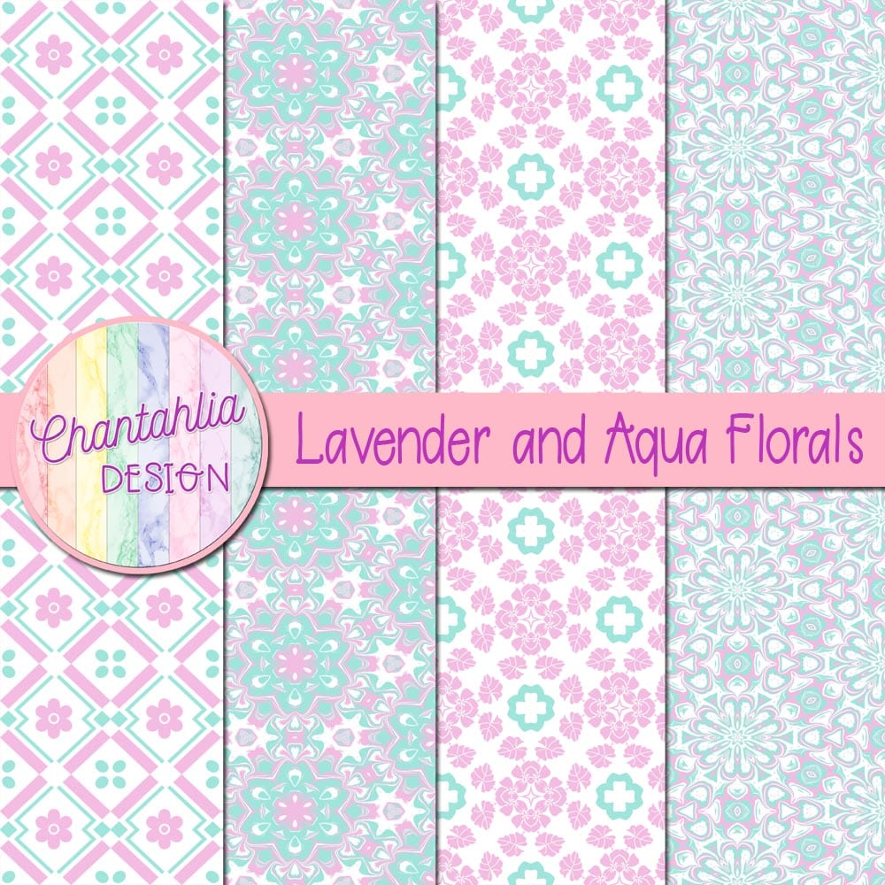 Free Lavender and Aqua Digital Papers with Florals Designs