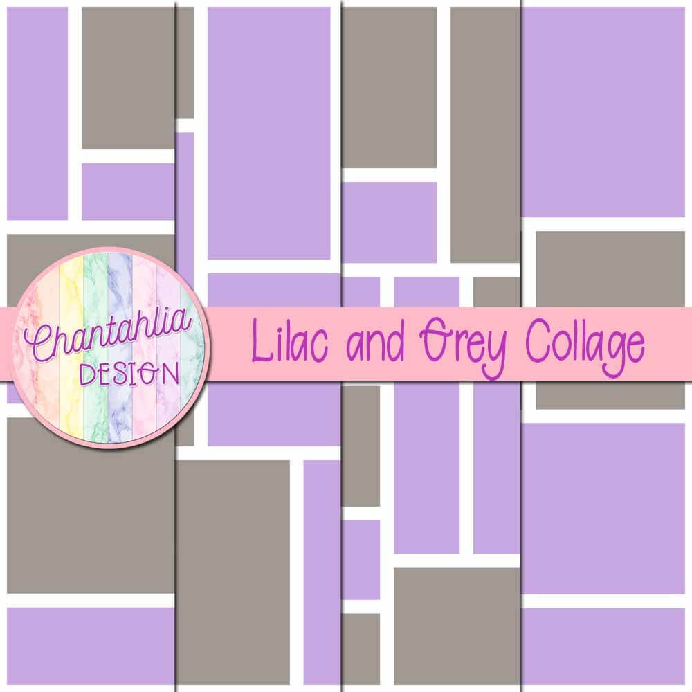 Free Lilac and Grey Digital Papers with Collage Designs