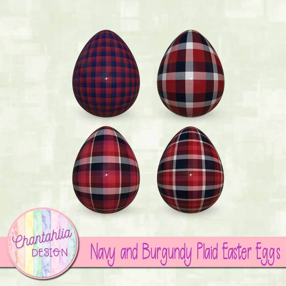 Free Navy and Burgundy Plaid Easter Eggs for Digital Scrapbooking