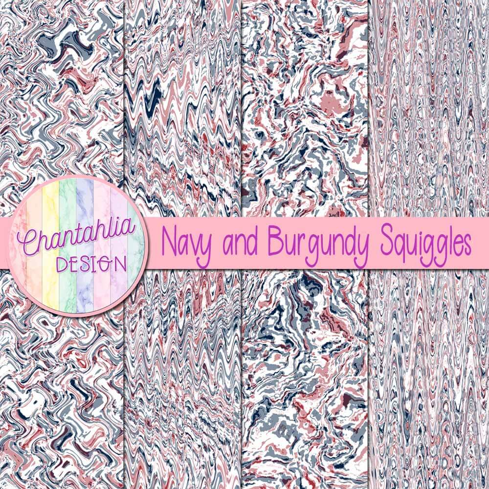 Free Navy and Burgundy Digital Papers with Squiggles Designs