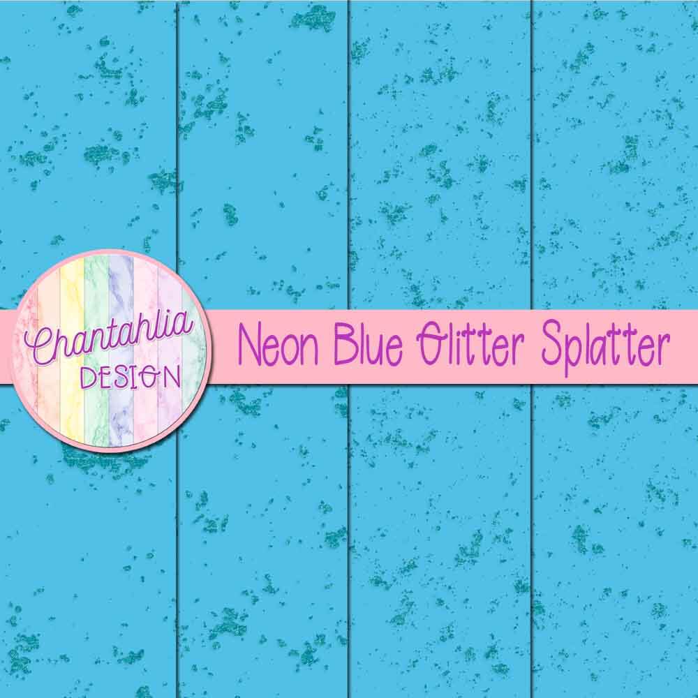 Free Digital Papers featuring Neon Blue Glitter Splatter Designs