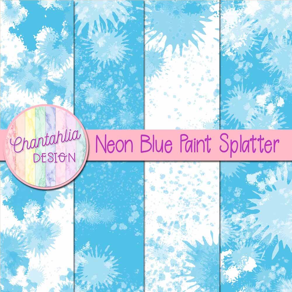 Free Digital Papers featuring Neon Blue Paint Splatter Designs