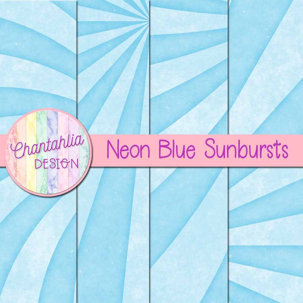 Free Neon Blue Sunbursts Digital Papers