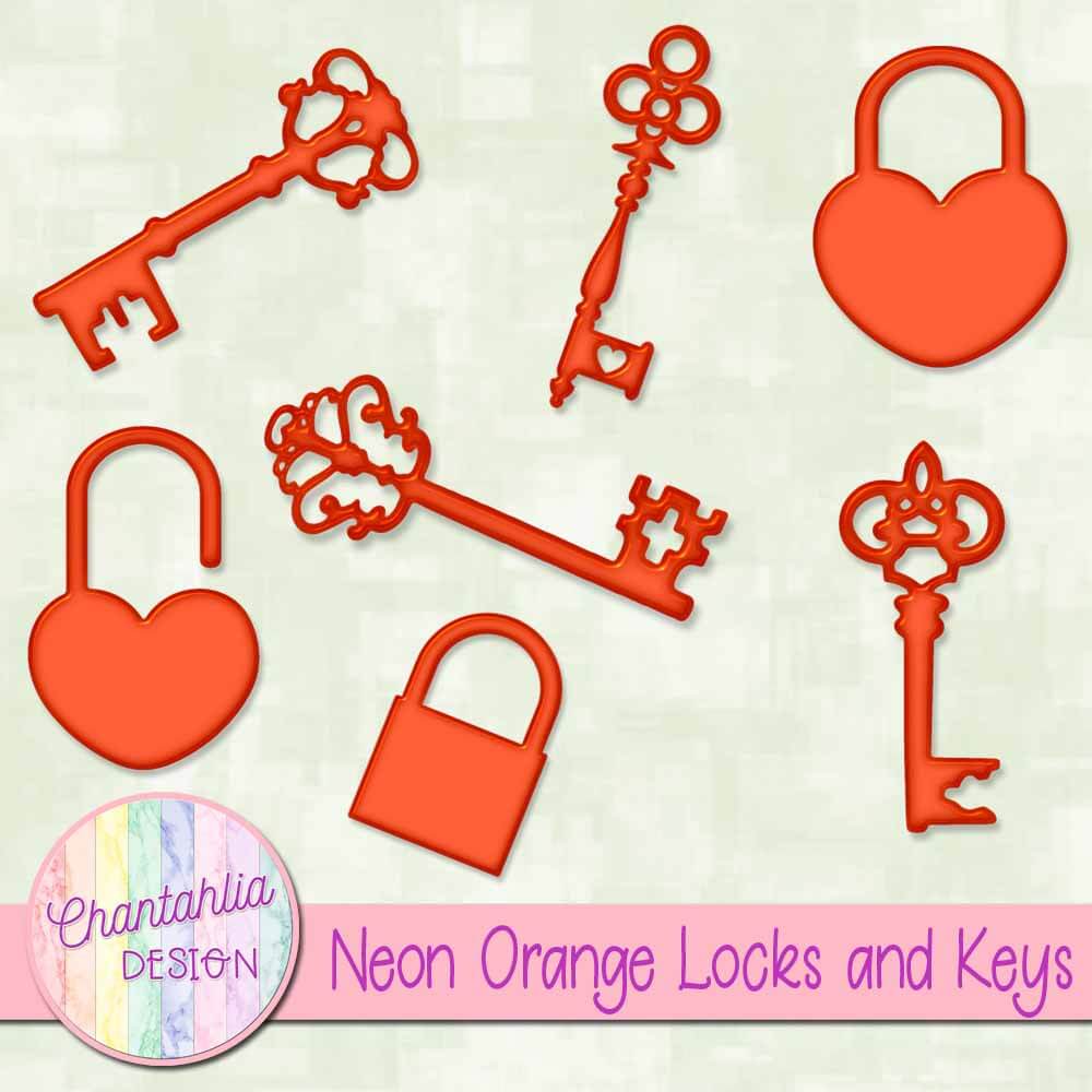 Free Neon Orange Locks and Keys Design Elements