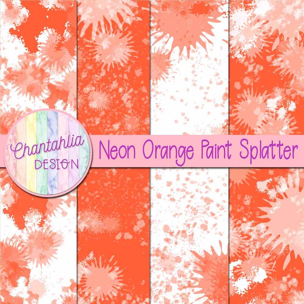Free Digital Papers featuring Neon Orange Paint Splatter Designs