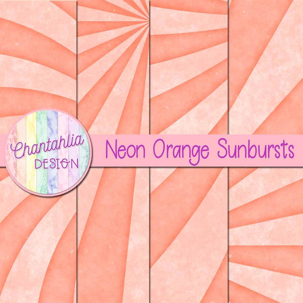 Free Neon Orange Sunbursts Digital Papers
