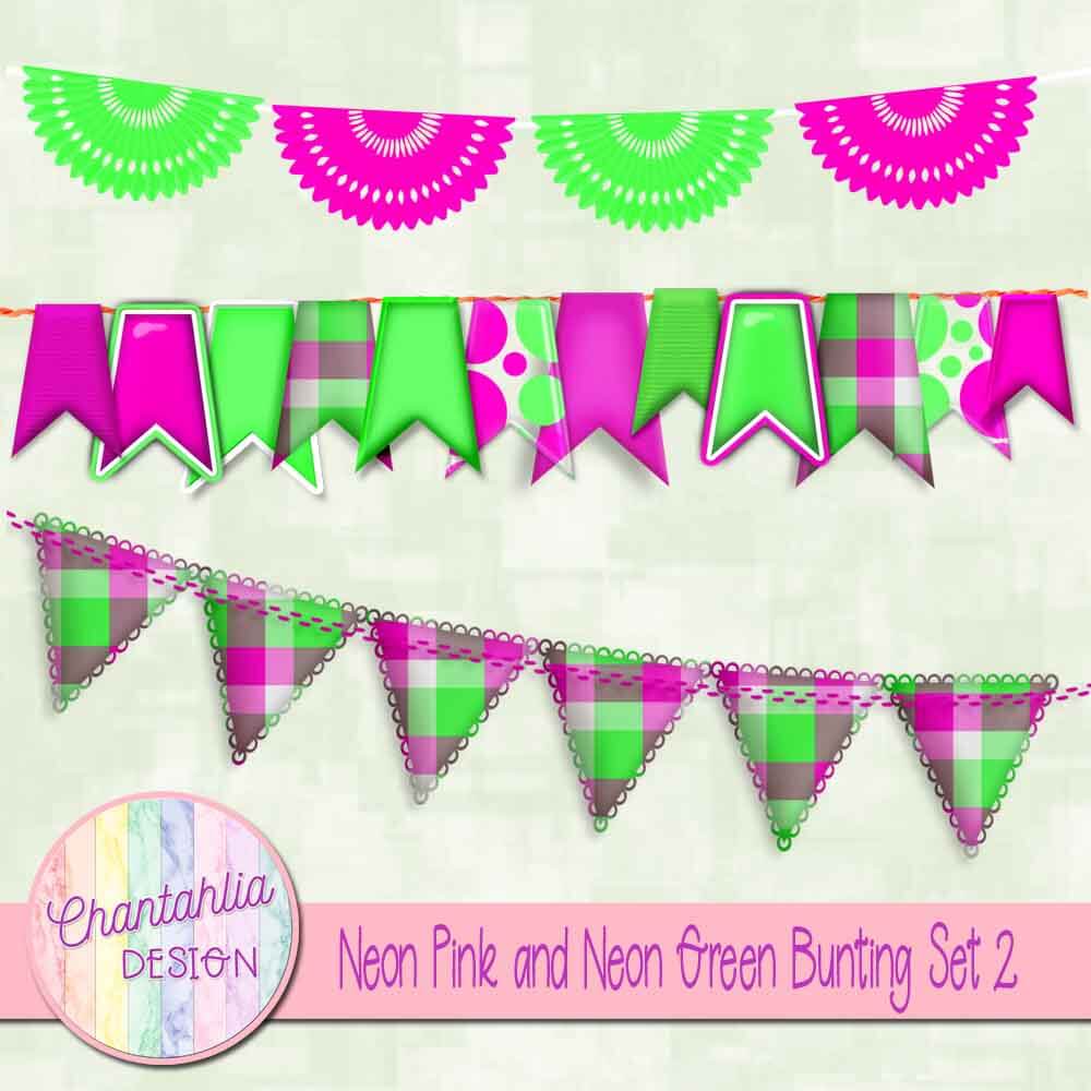 Free Neon Pink and Neon Green Bunting for Digital Scrapbooking