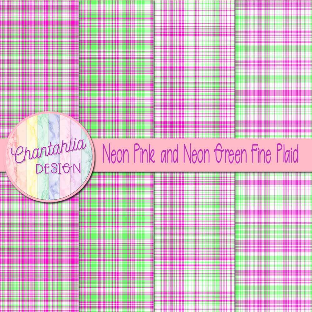 Free Neon Pink and Free Neon Green Digital Papers with Fine Plaid Designs