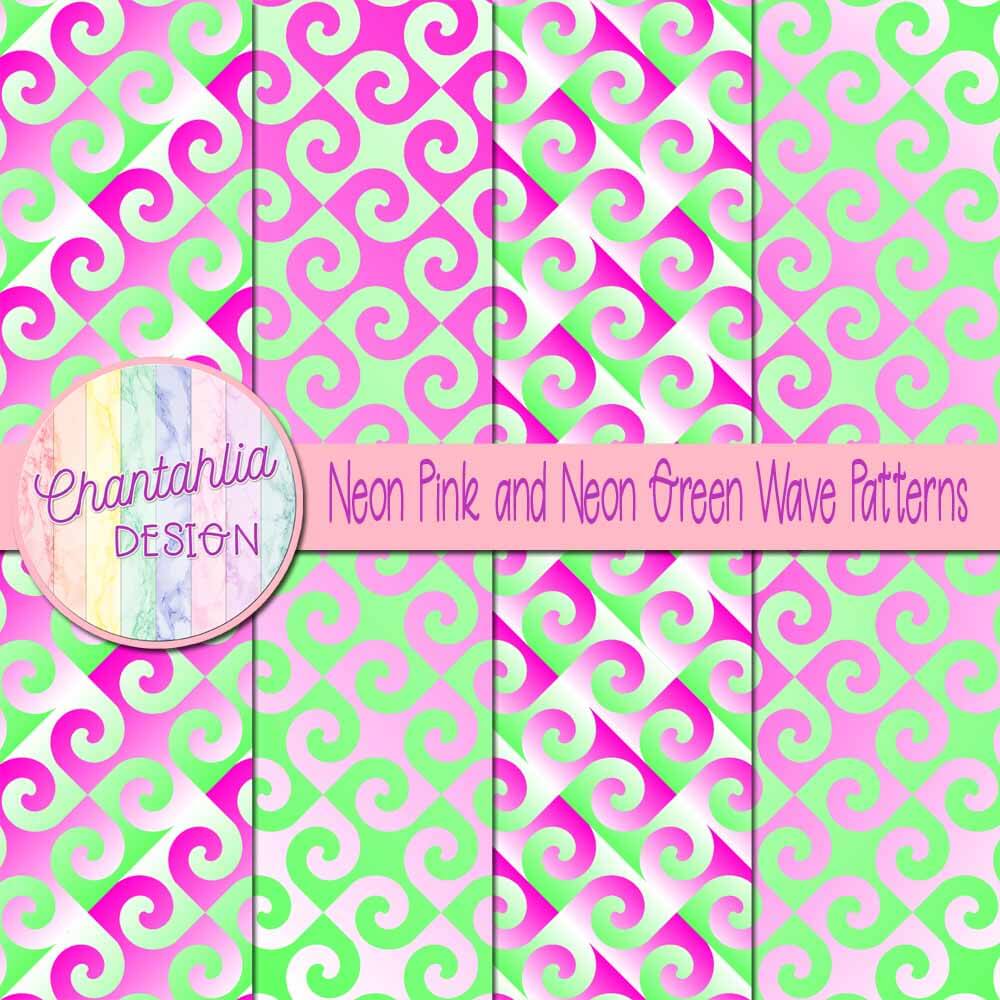 Free Neon Pink and Free Neon Green Digital Papers with Wave Designs