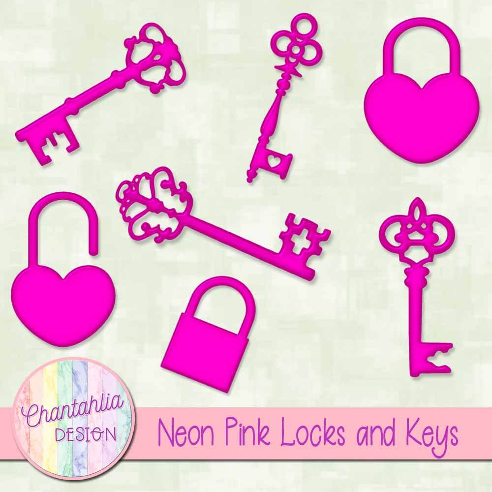 Free Neon Pink Locks and Keys Design Elements