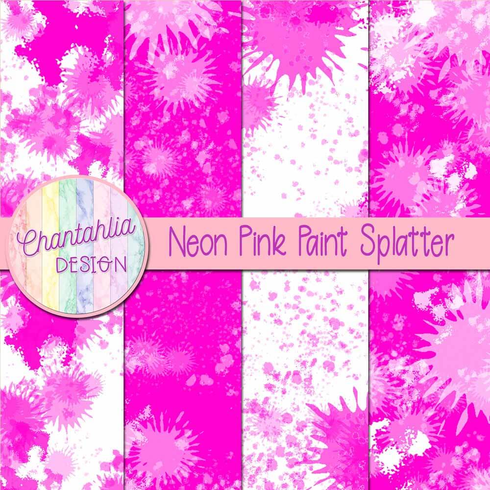 Free Digital Papers featuring Neon Pink Paint Splatter Designs