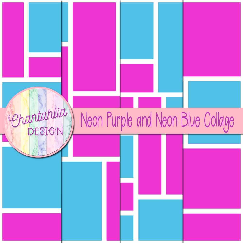 Free Neon Purple and Free Neon Blue Digital Papers with Collage Designs