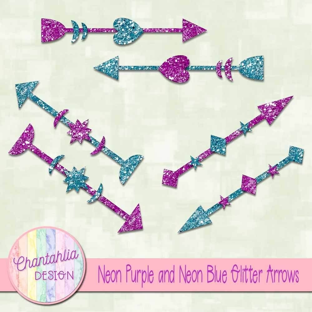 Free Neon Purple and Neon Blue Glitter Arrows for Digital Scrapbooking