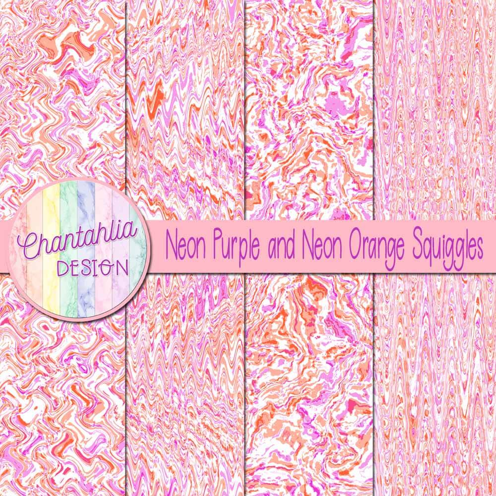 Free Neon Purple and Free Neon Orange Digital Papers with Squiggles Designs