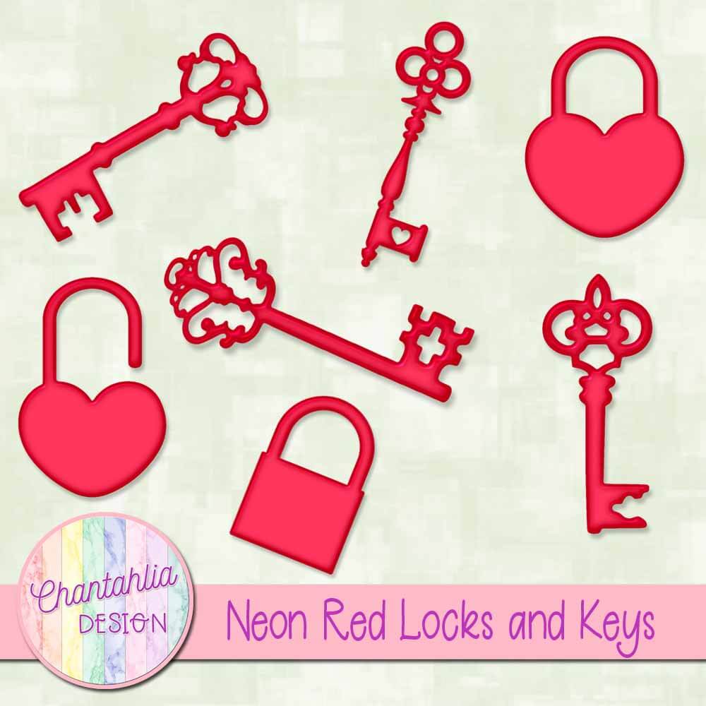 Free Neon Red Locks and Keys Design Elements