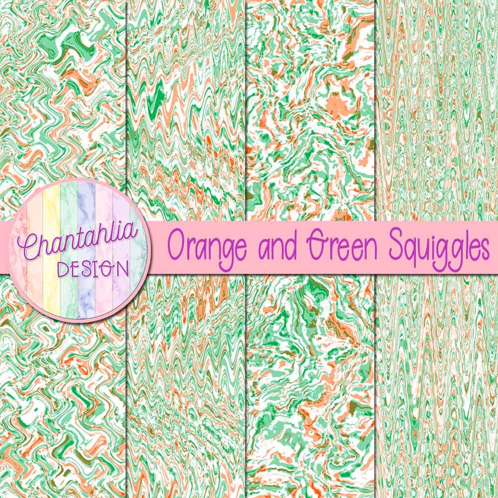 Free Orange and Green Digital Papers with Squiggles Designs