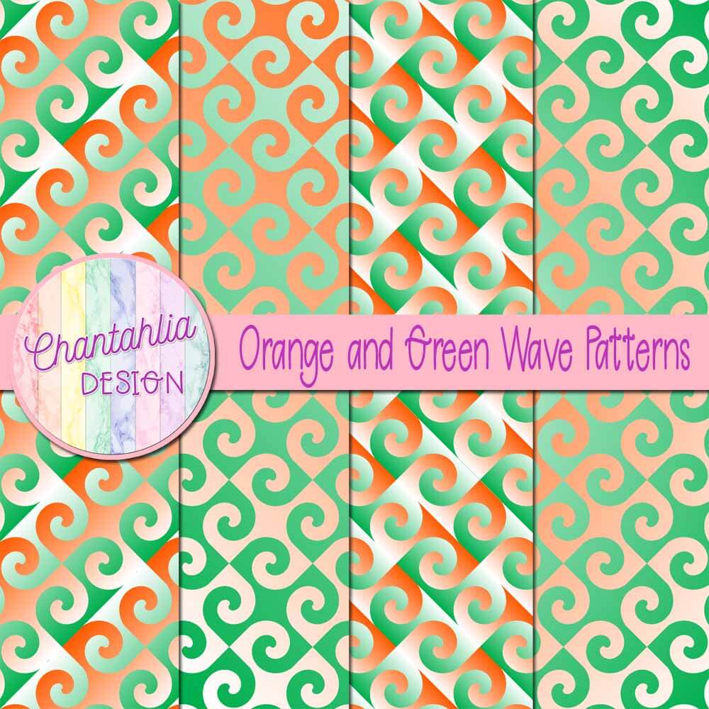 Free Orange and Green Digital Papers with Wave Designs