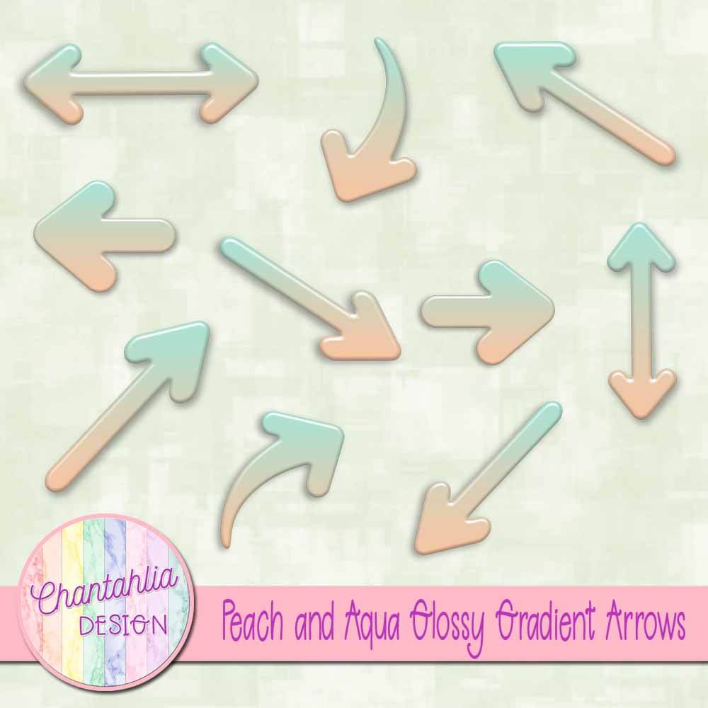 Free Peach and Aqua Glossy Gradient Arrows for Digital Scrapbooking