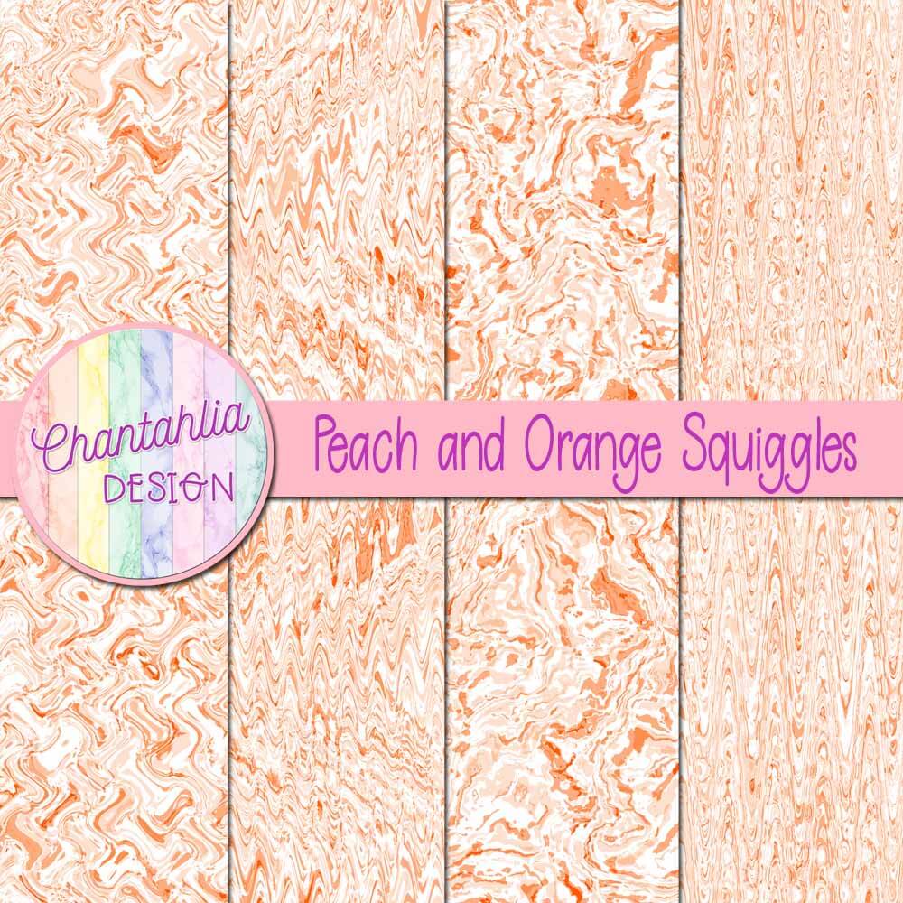 Free Peach and Orange Digital Papers with Squiggles Designs