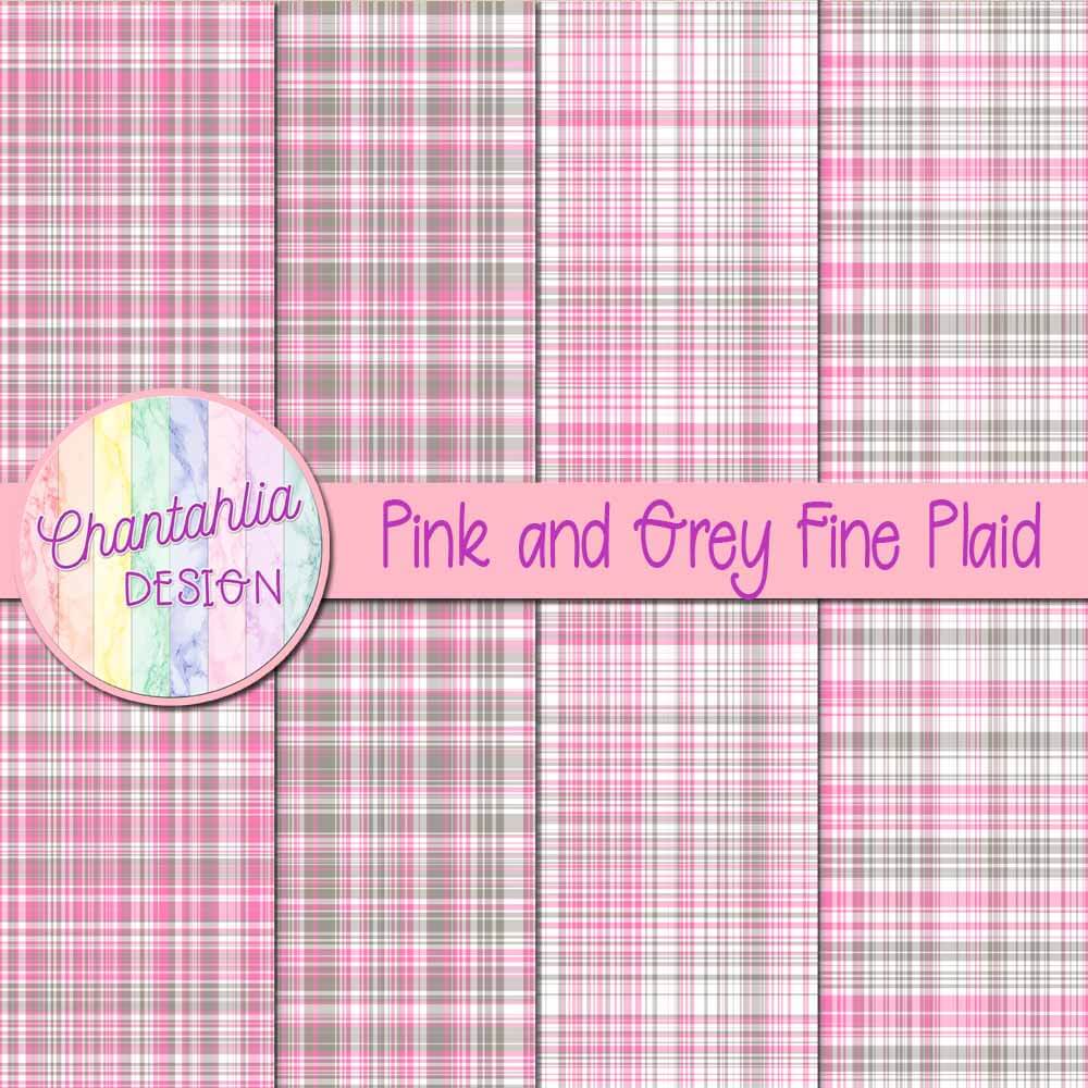 Free Pink and Grey Digital Papers with Fine Plaid Designs