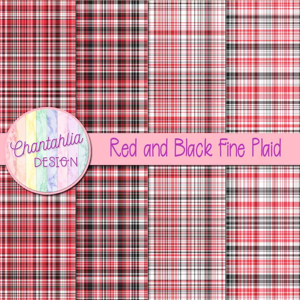 Free Red and Black Digital Papers with Fine Plaid Designs