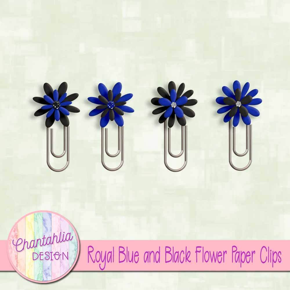 Free Royal Blue and Black Flower Paper Clips for Digital Scrapbooking