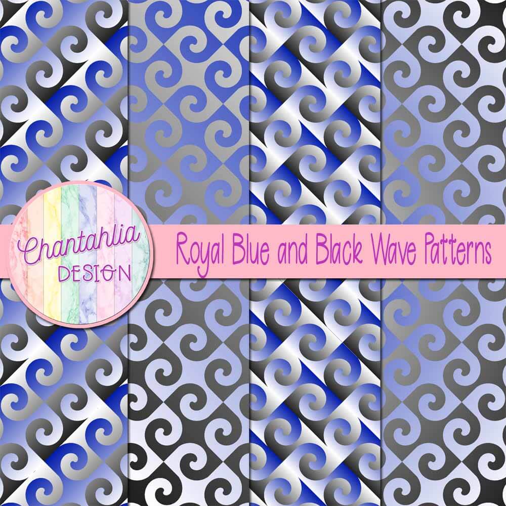 Free Royal Blue and Black Digital Papers with Wave Designs