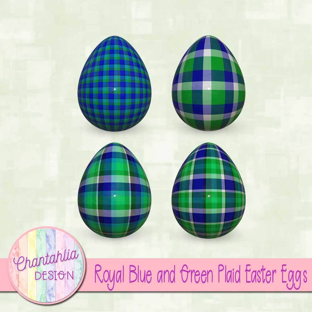 Free Royal Blue and Green Plaid Easter Eggs for Digital Scrapbooking