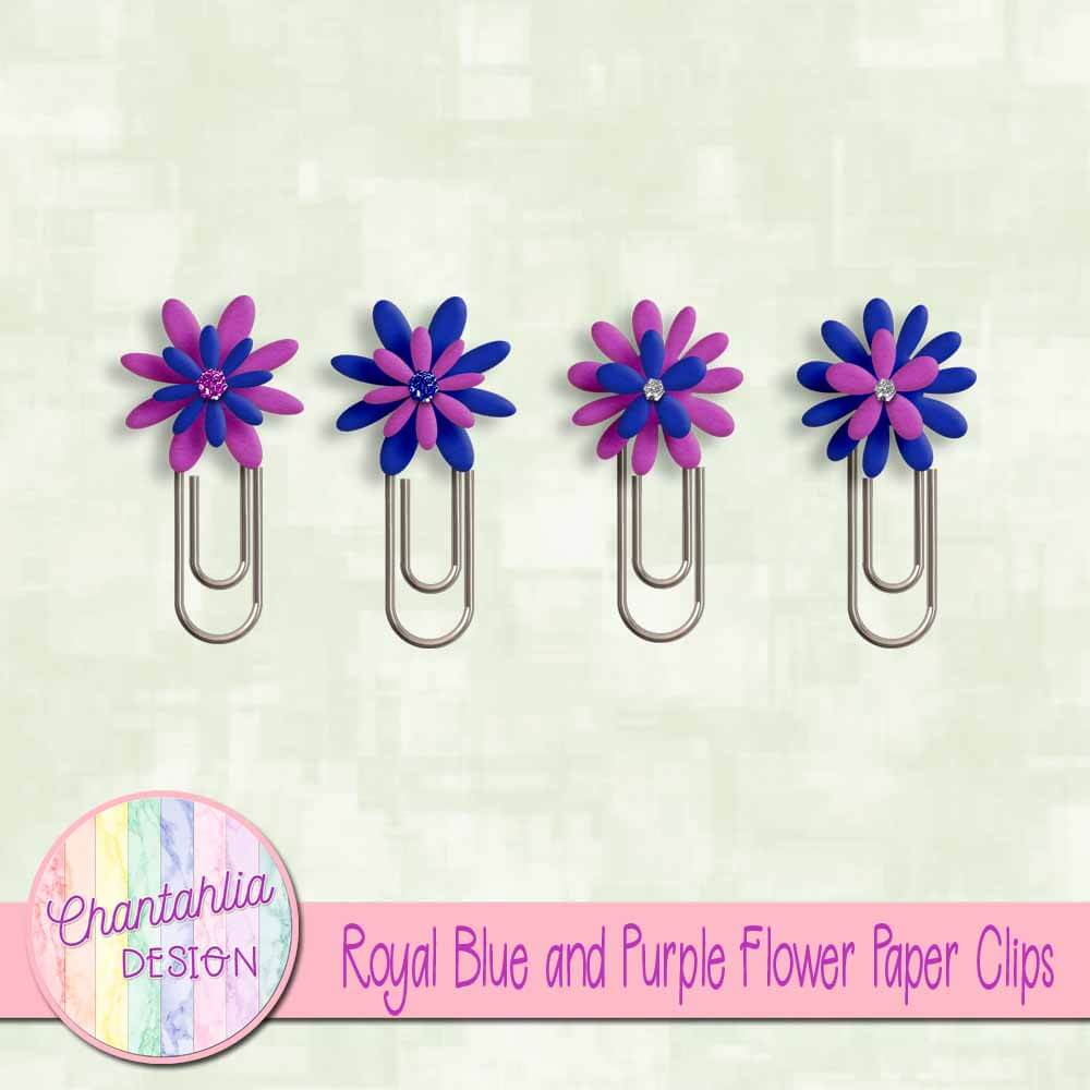 Free Royal Blue and Purple Flower Paper Clips for Digital Scrapbooking