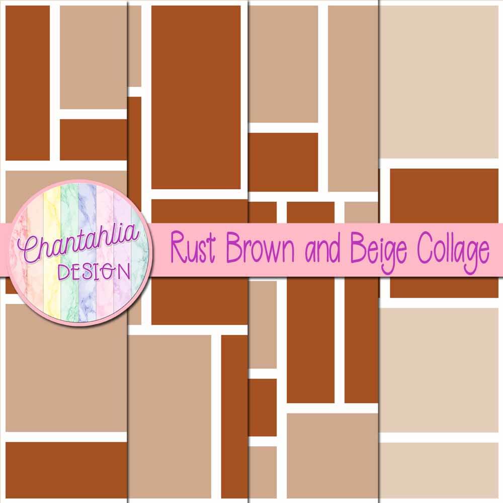 Free Rust Brown and Beige Digital Papers with Collage Designs