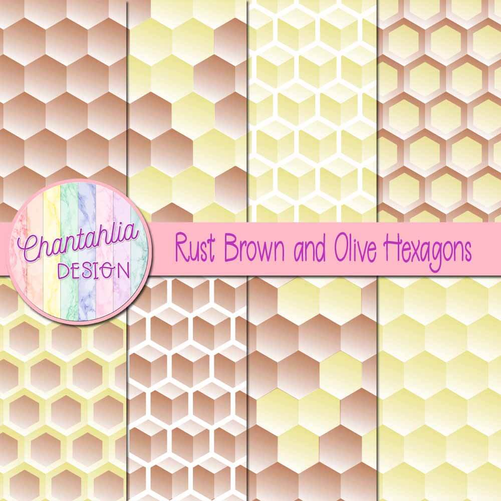 Free Rust Brown and Olive Digital Papers with Hexagons Designs
