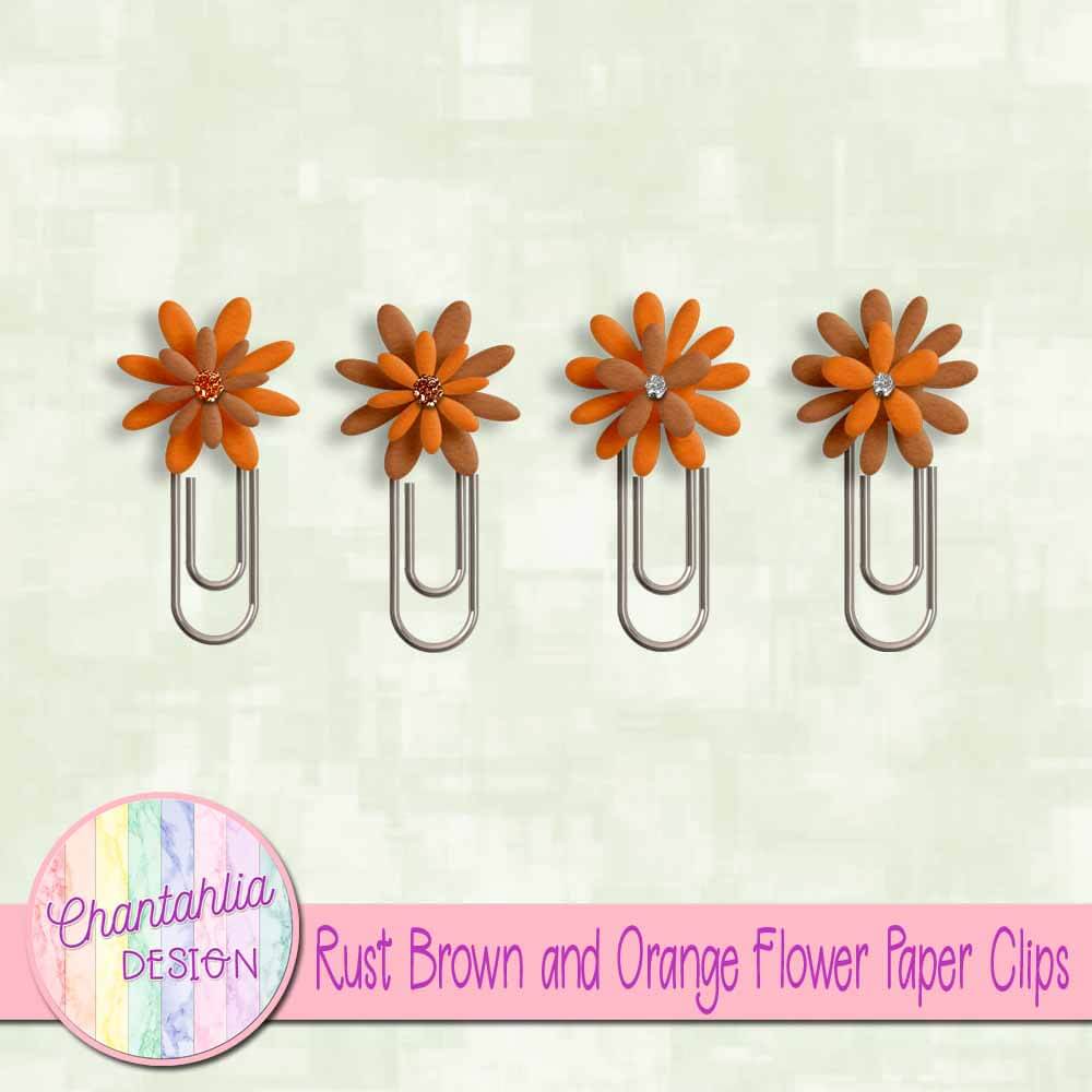 Free Rust Brown and Orange Flower Paper Clips for Digital Scrapbooking