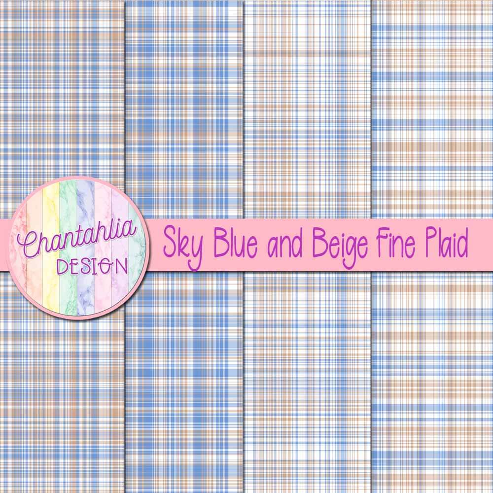 Free Sky Blue and Beige Digital Papers with Fine Plaid Designs