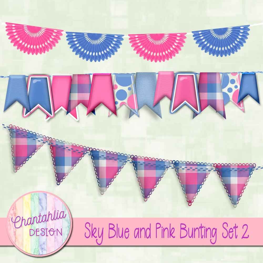 Free Sky Blue and Pink Bunting for Digital Scrapbooking