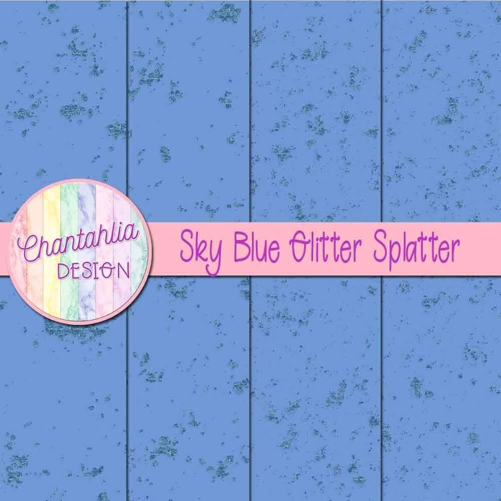 Free Digital Papers featuring Sky Blue Glitter Splatter Designs