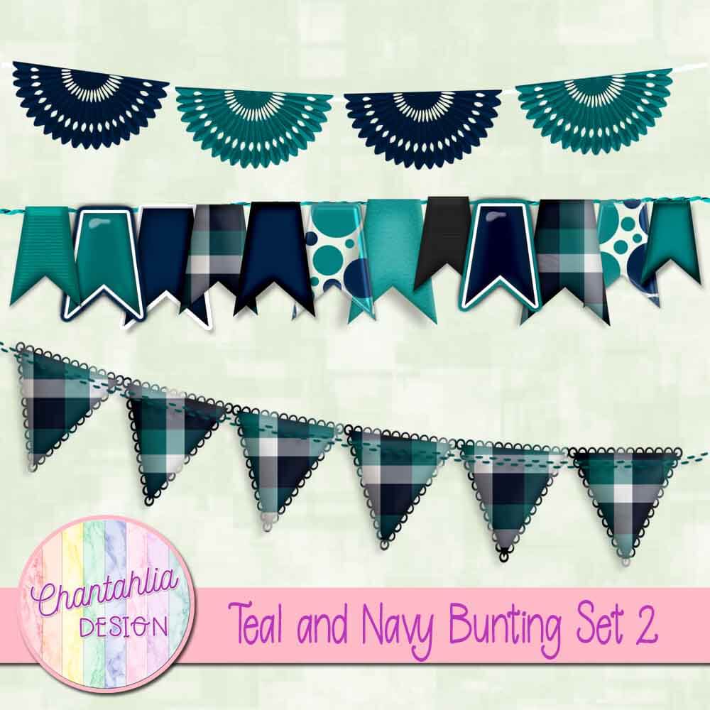 Free Teal and Navy Bunting for Digital Scrapbooking