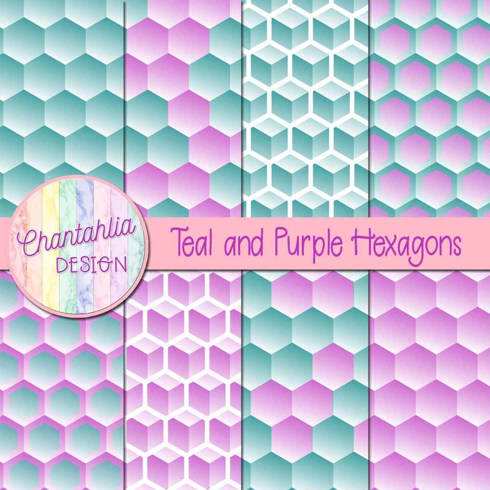 Free Teal and Purple Digital Papers with Hexagons Designs