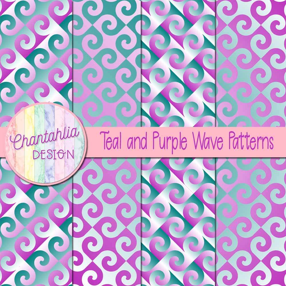 Free Teal and Purple Digital Papers with Wave Designs