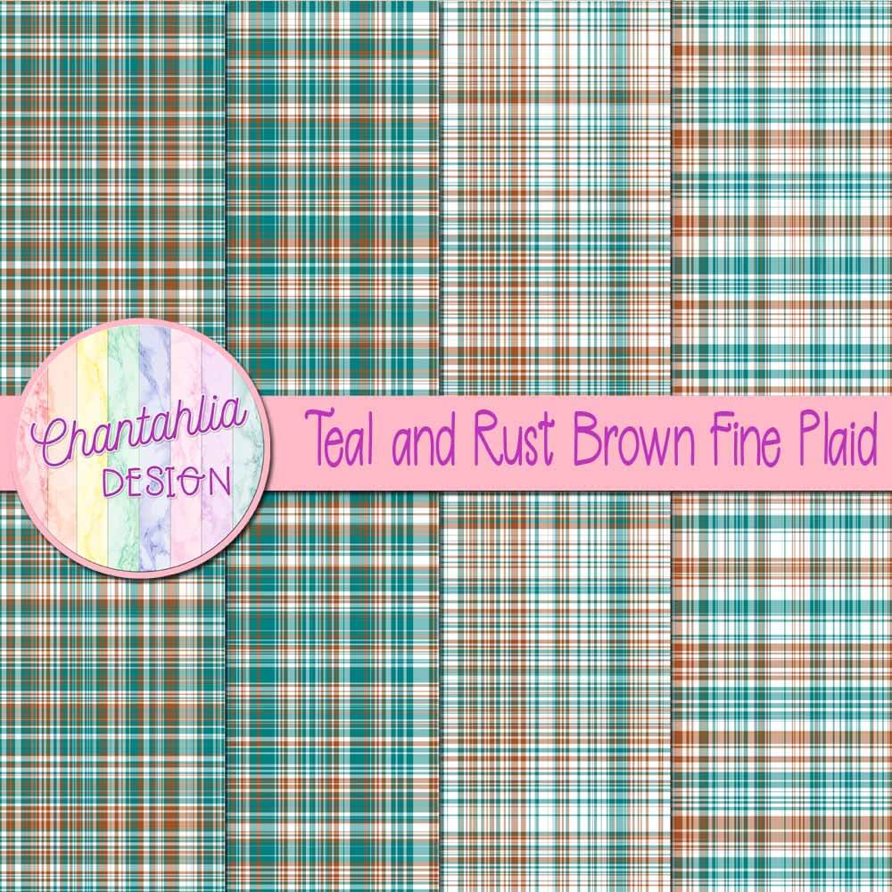 Free Teal and Rust Brown Digital Papers with Fine Plaid Designs