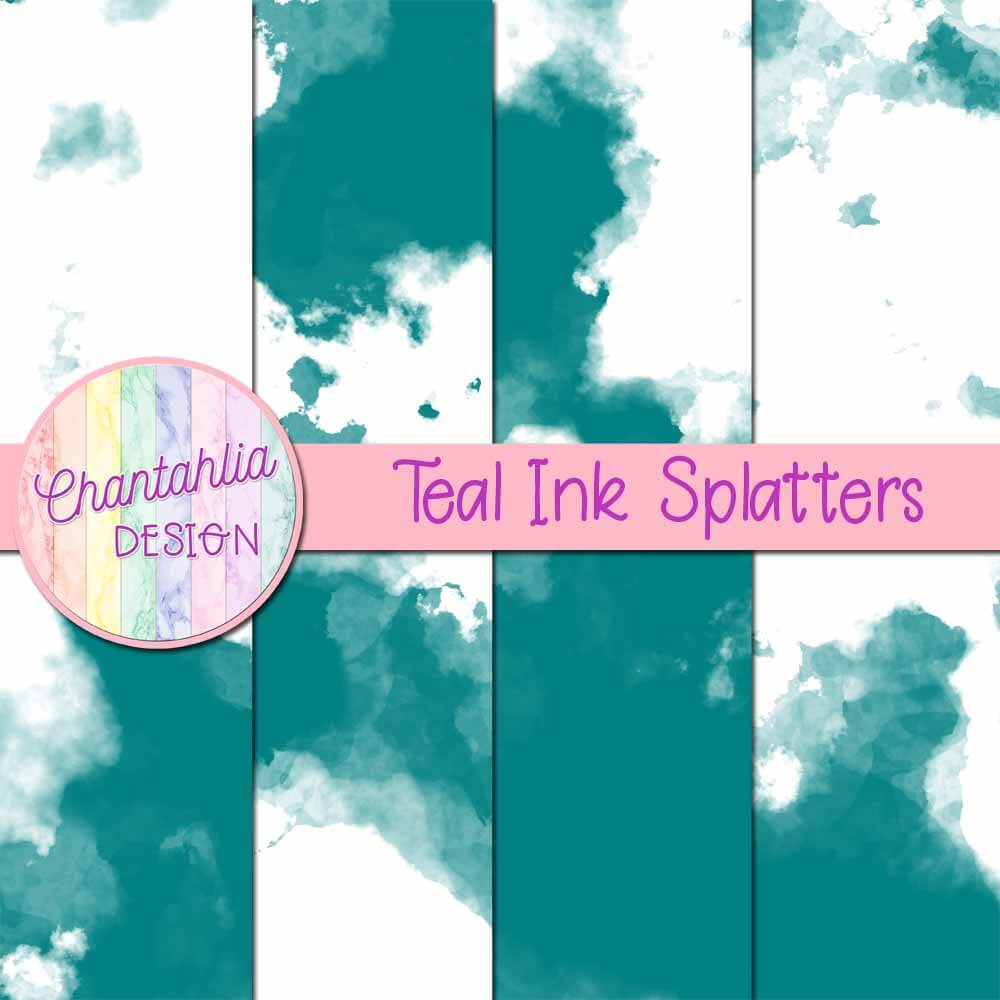 Free Digital Papers featuring Teal Ink Splatters Designs