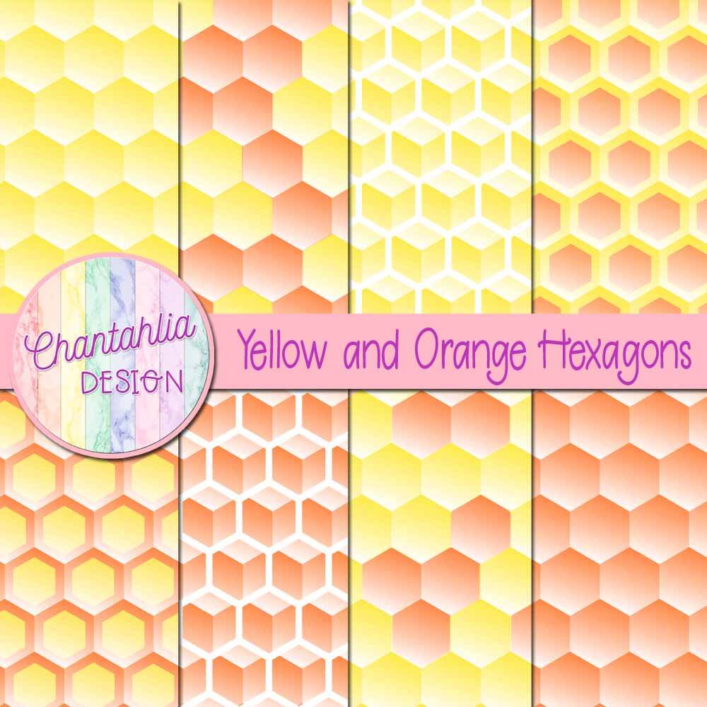 Free Yellow and Orange Digital Papers with Hexagons Designs
