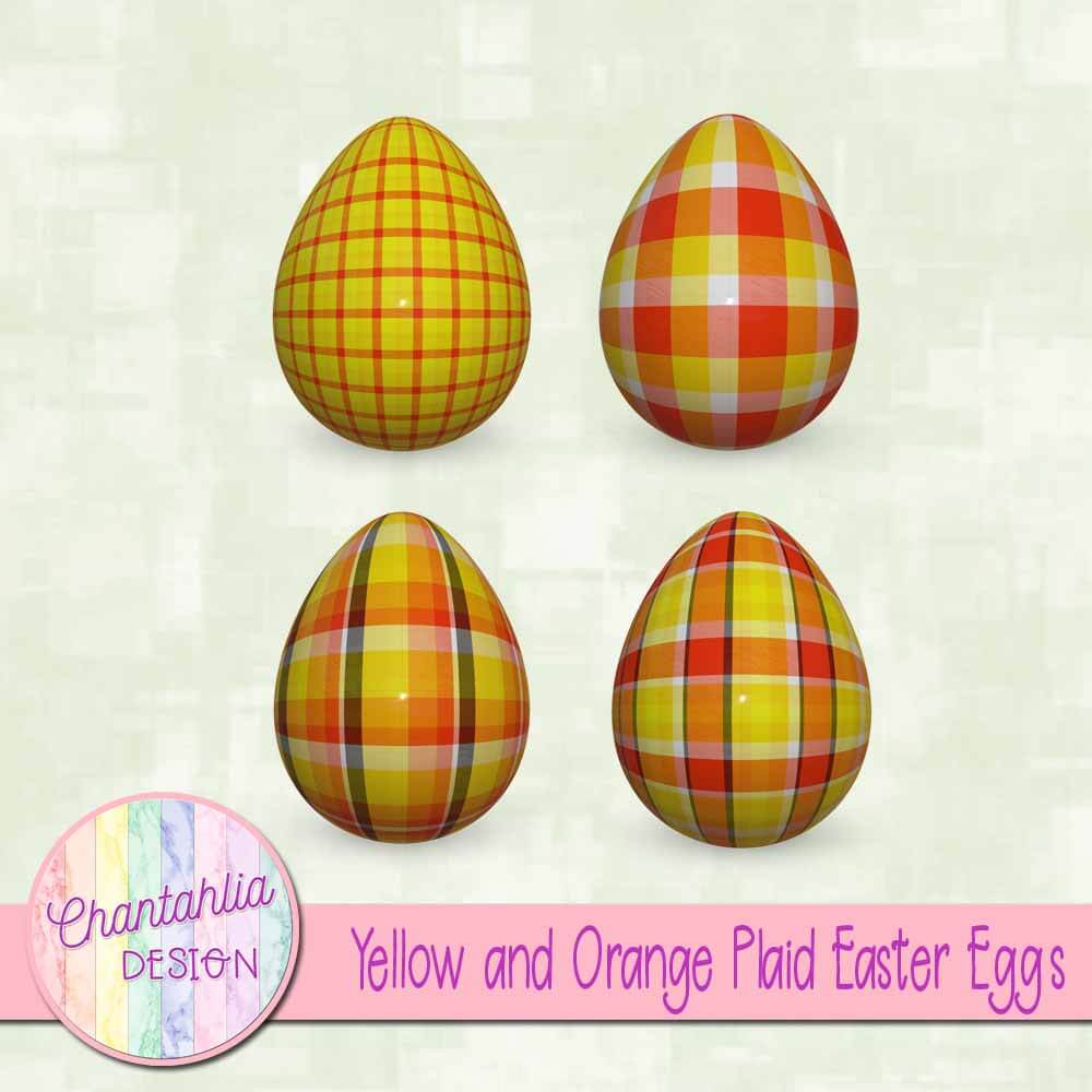 Free Yellow and Orange Plaid Easter Eggs for Digital Scrapbooking