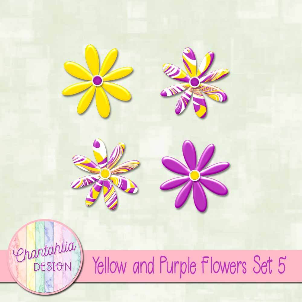 Free Yellow and Purple Flowers for Digital Scrapbooking