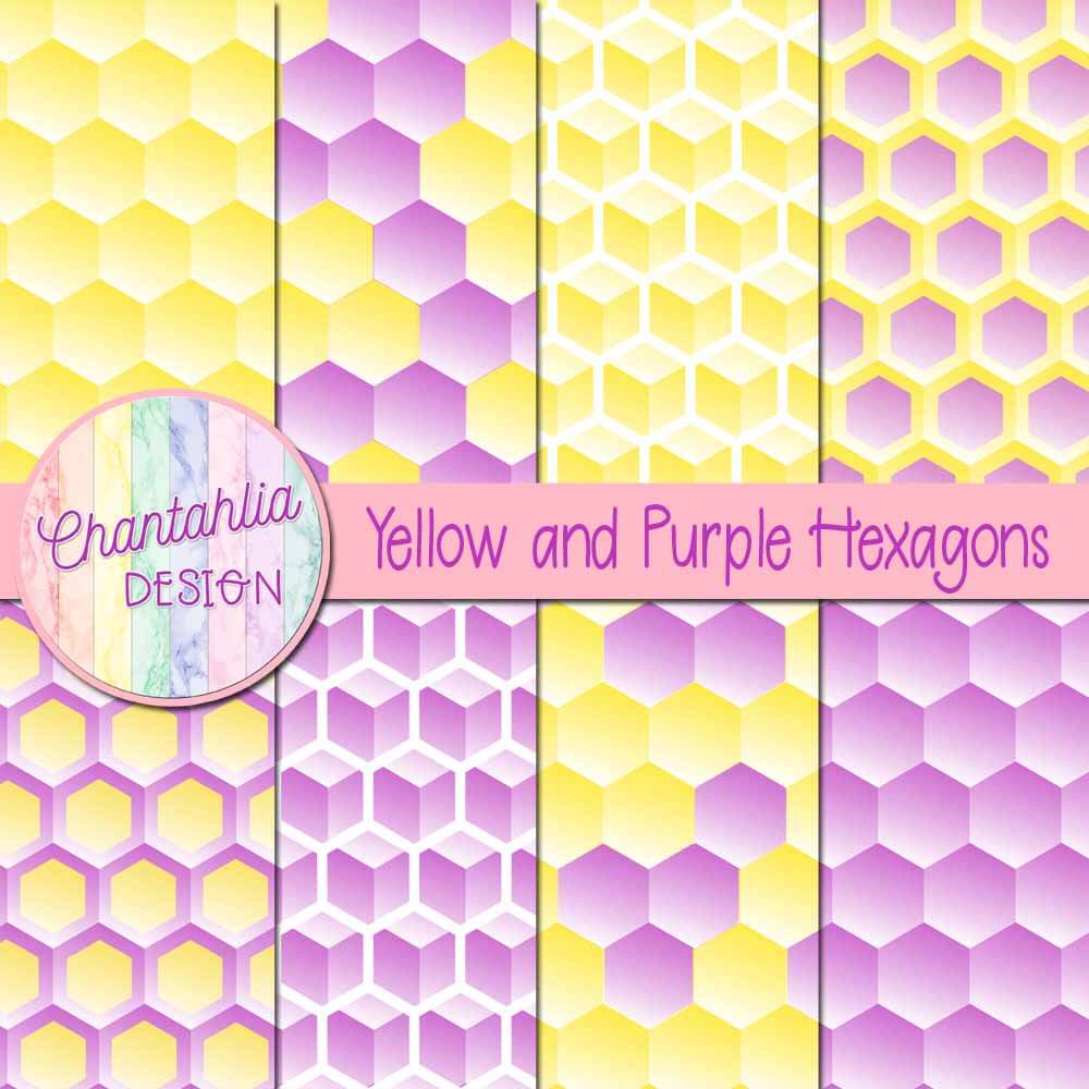 Free Yellow and Purple Digital Papers with Hexagons Designs