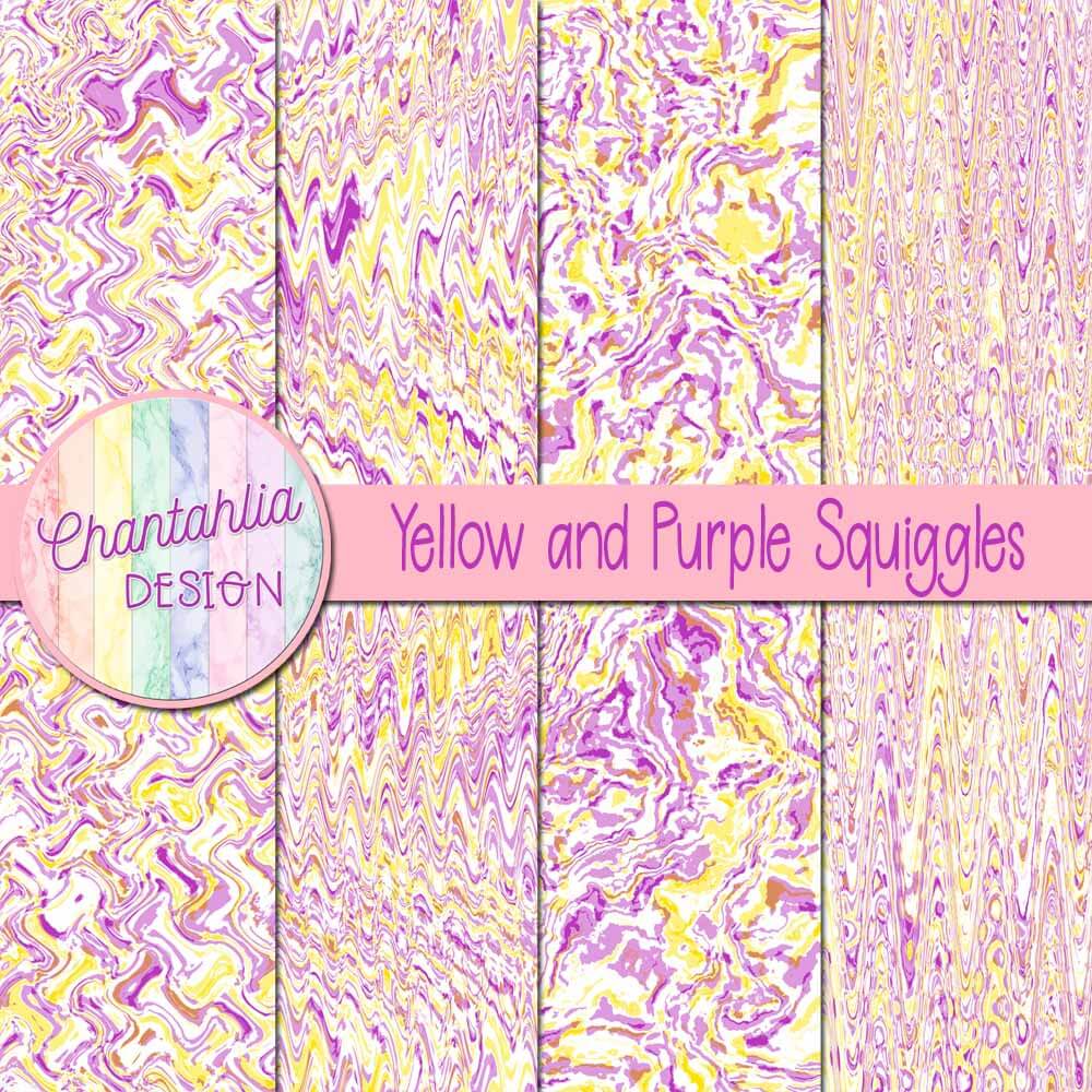 Free Yellow and Purple Digital Papers with Squiggles Designs