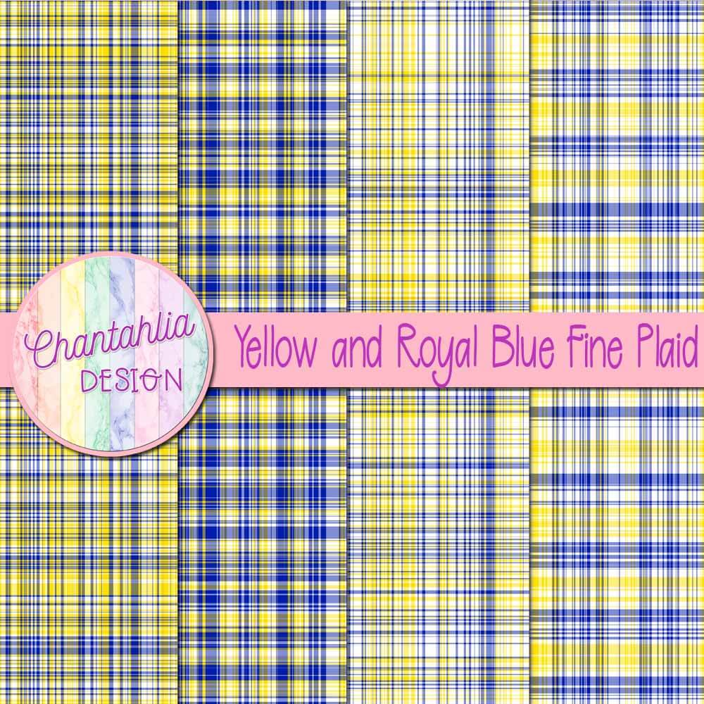 Free Yellow and Royal Blue Digital Papers with Fine Plaid Designs
